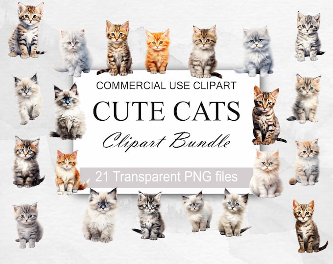 Cats Clipart Bundle: 126 PNG Images, Cat in Clothes (commercial Use ...