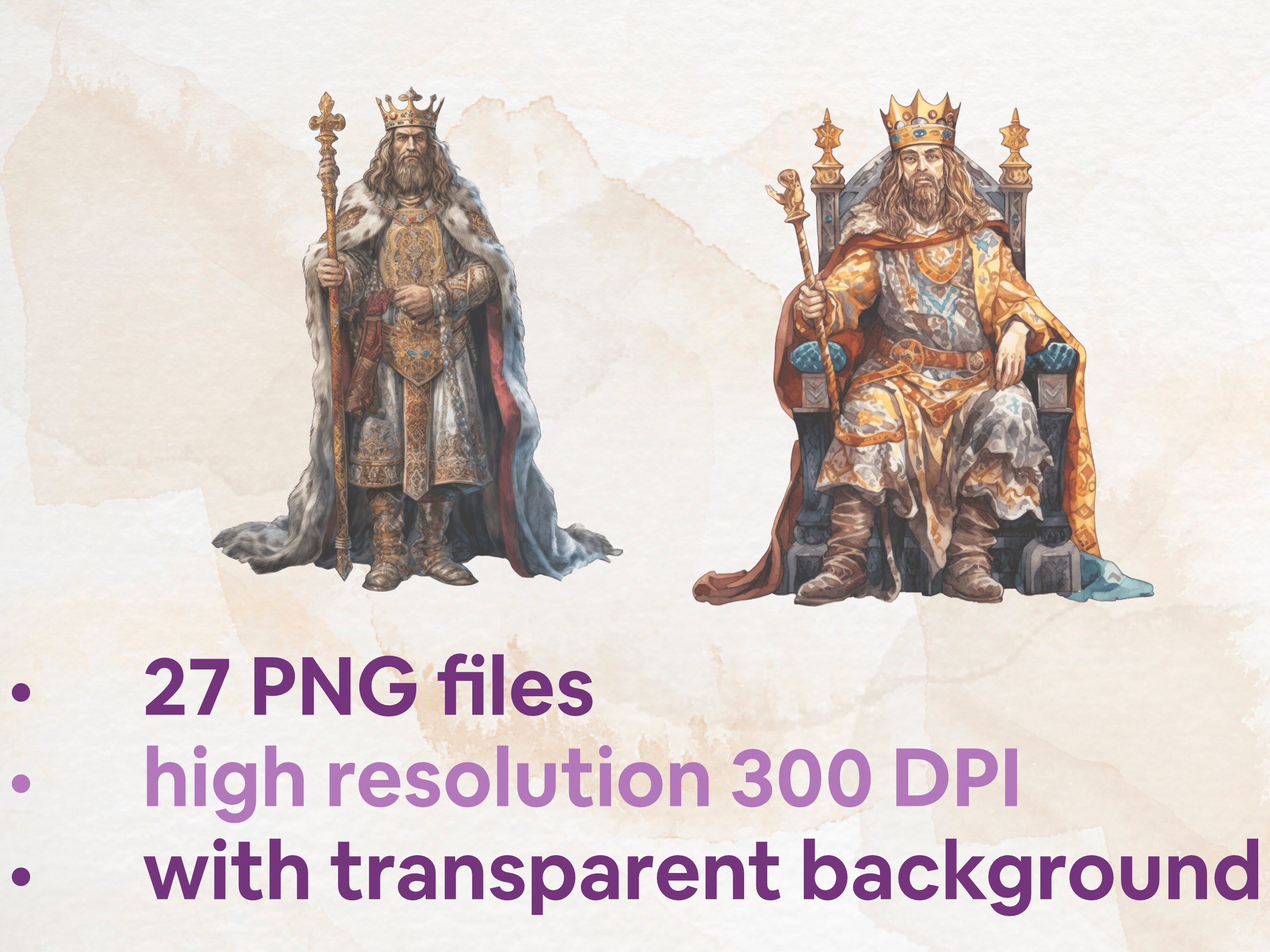 27 PNG Watercolor Medieval King & Queen Clipart, Royals Clip Art ...