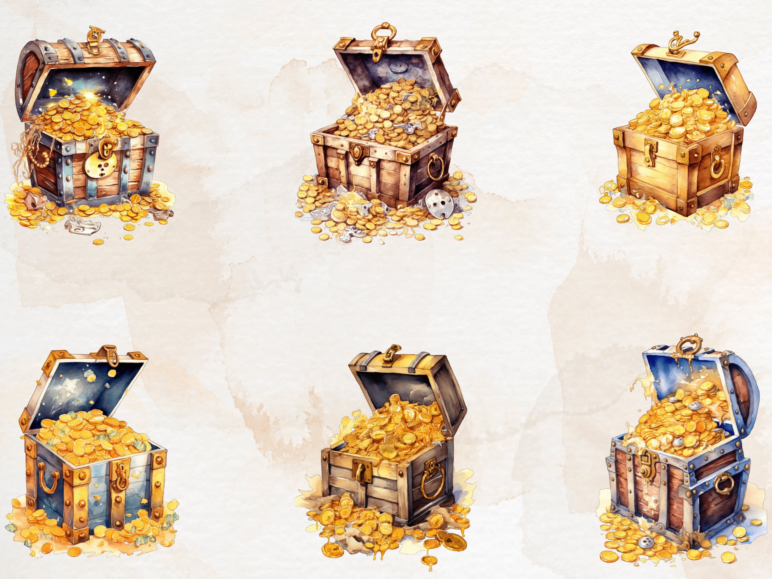 18 PNG Watercolor Treasure Chest Clipart Bundle Pirate - Etsy