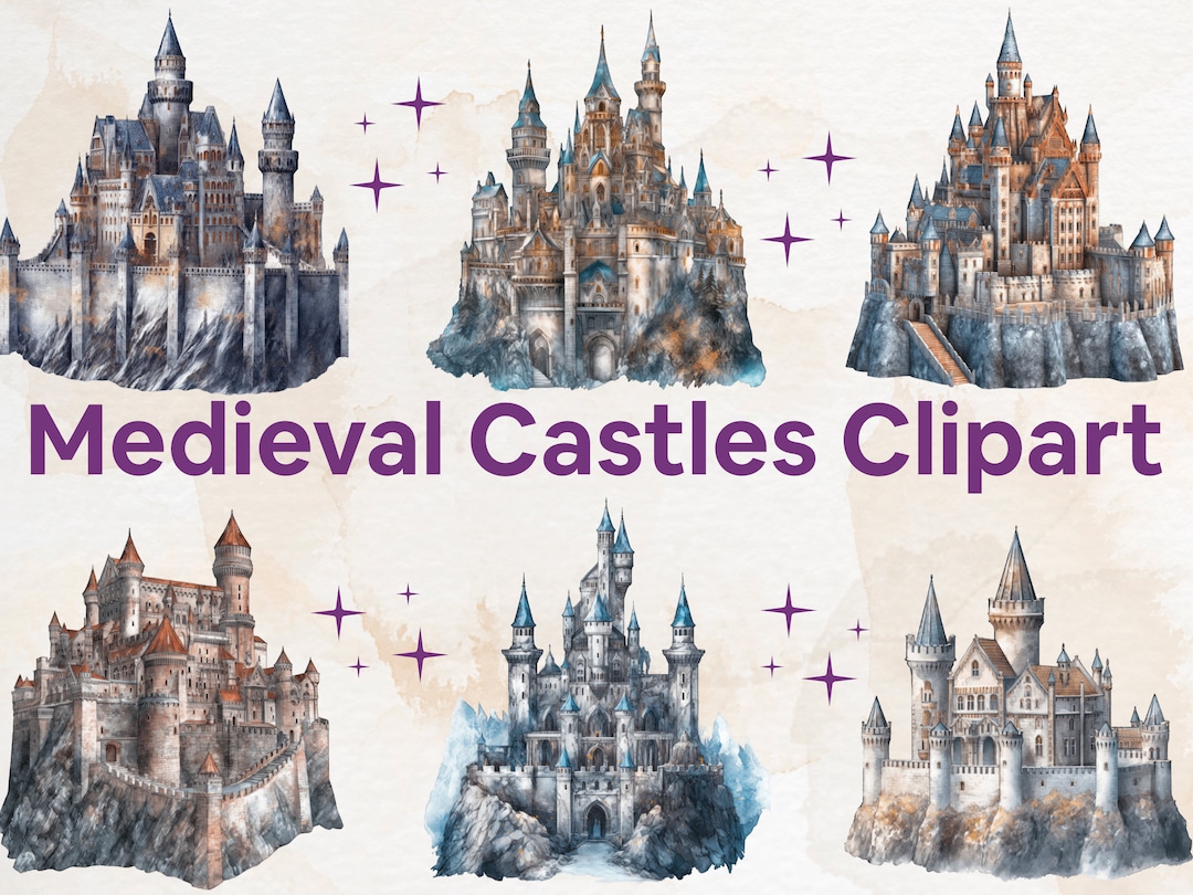 16 Fairytale Medieval Castles Clipart Collection Watercolor Castle ...