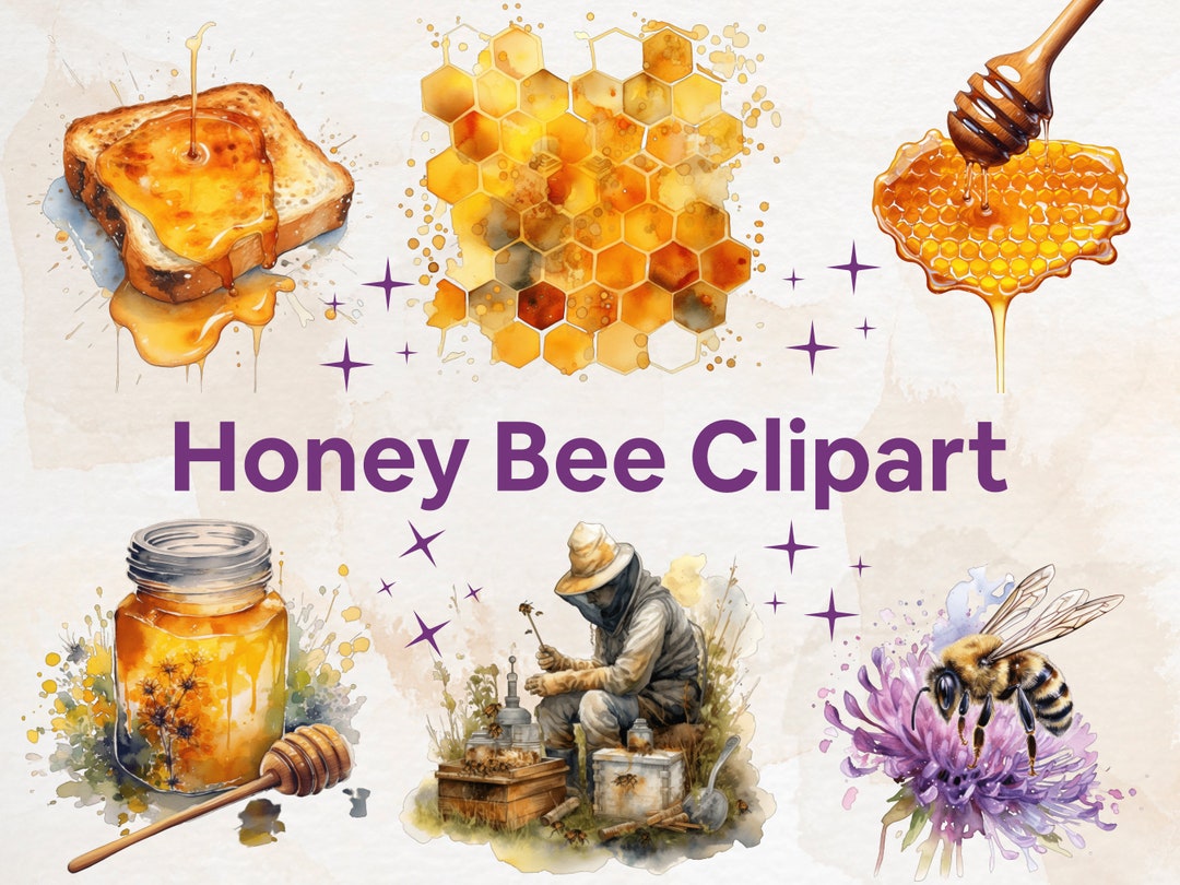 18 PNG Watercolor Honey Bee Clipart, Spring Garden Bee and Honey Drips ...