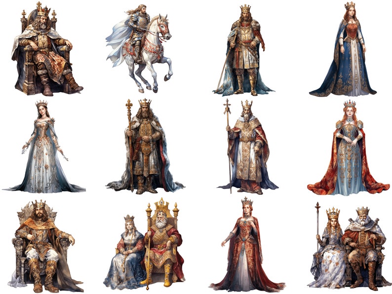 27 PNG Watercolor Medieval King & Queen Clipart, Royals Clip Art ...