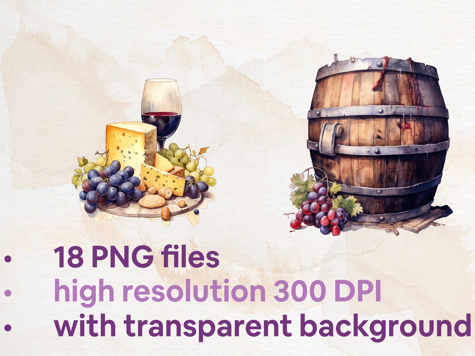 18 PNG Watercolor Wine Clipart - Digital Png Wine Grapes, Red and White ...