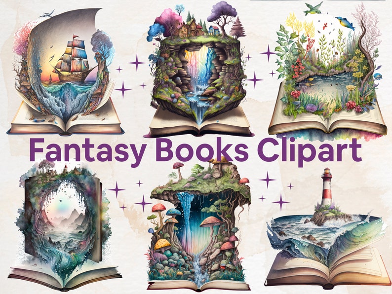 18 PNG Watercolor Fantasy Books Clipart, Open Book Clip Art, Book ...