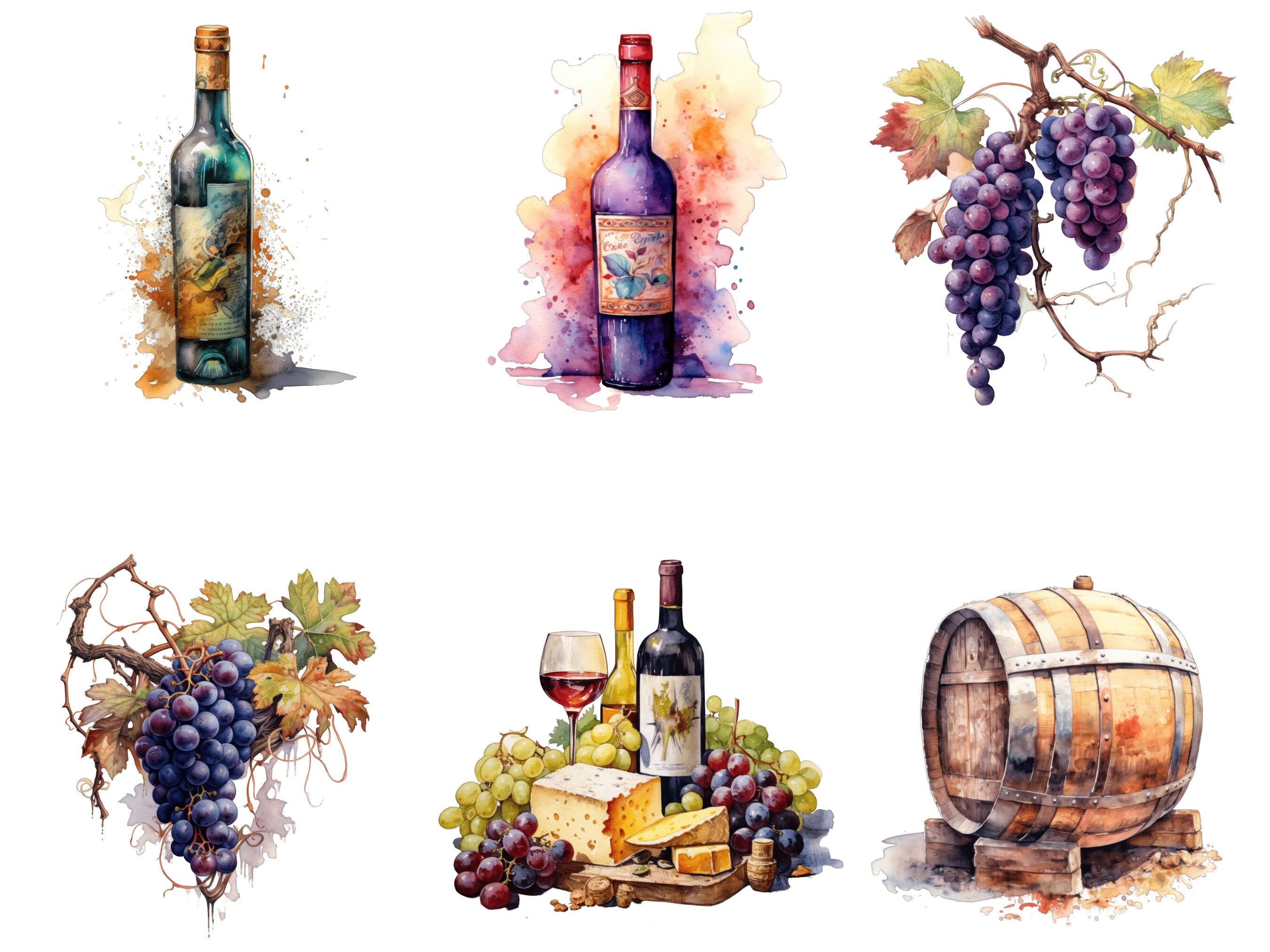 18 PNG Watercolor Wine Clipart - Digital Png Wine Grapes, Red and White ...