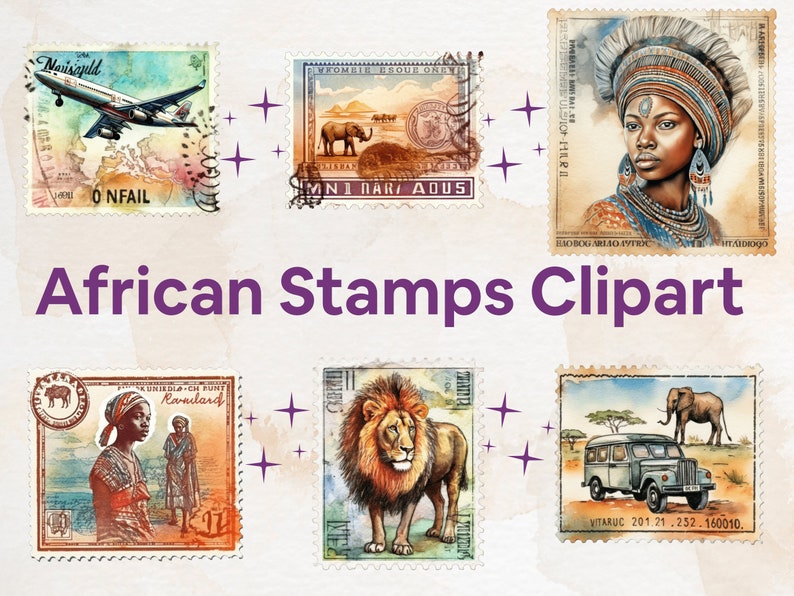 20 PNG Watercolor African Postage Stamps Clipart Faux Postage Stamps ...