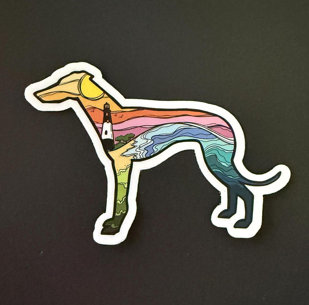 MEDIUM 4" Lighthouse Beach Dog Sticker Decal - Greyhound Whippet Galgo ...