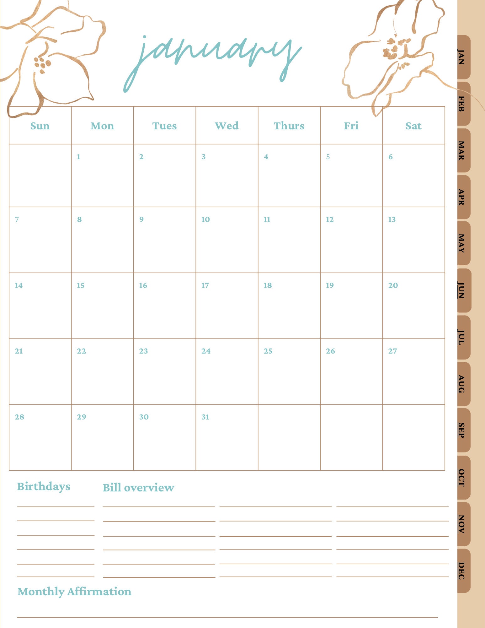 2024 Digital Monthly Planner With Bill Overview Section - Etsy