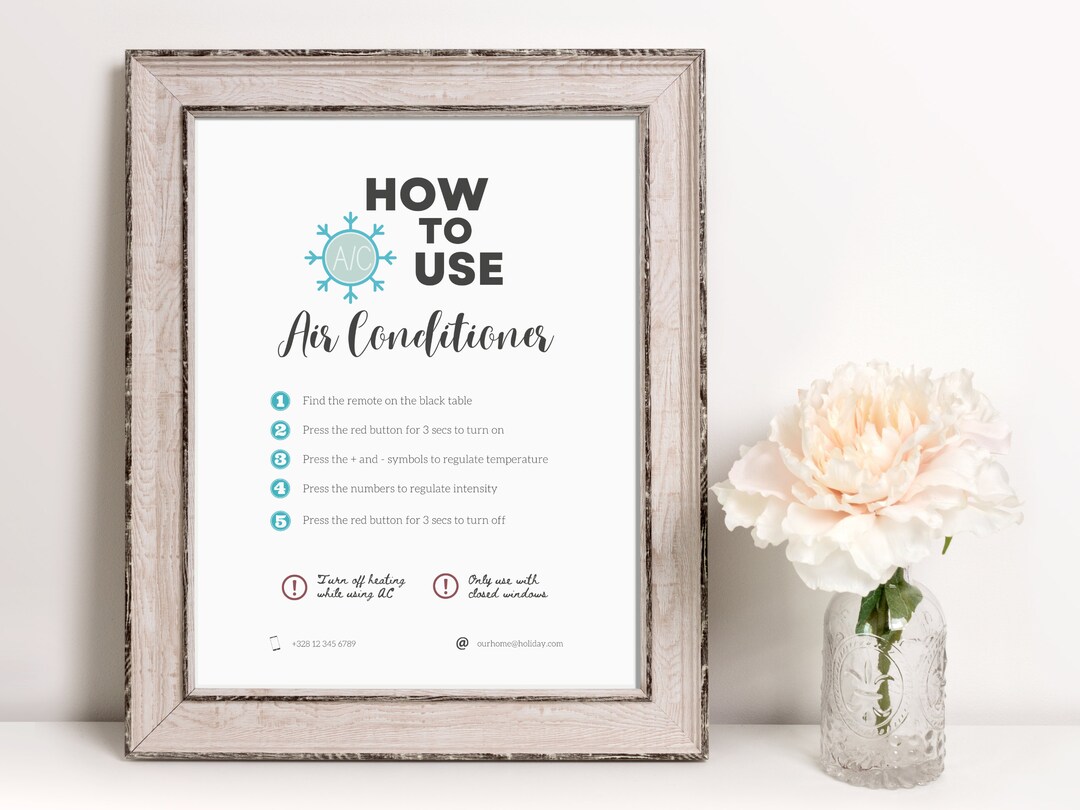 Editable AC Sign, Printable Airbnb Air Conditioner Sign, Custom VRBO ...
