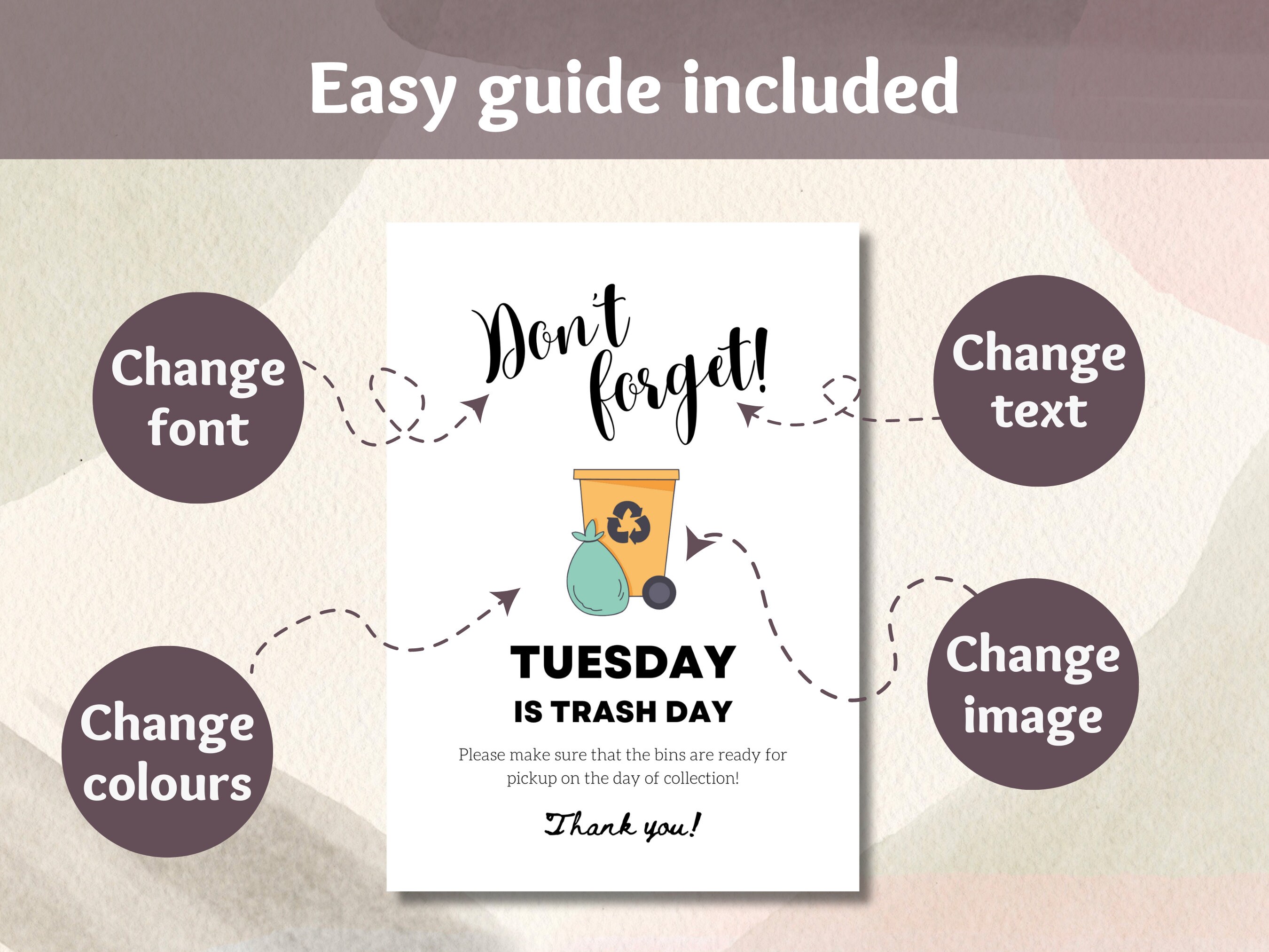 Trash Day Sign Pick up Day Reminder Airbnb VRBO Editable Template Eco ...