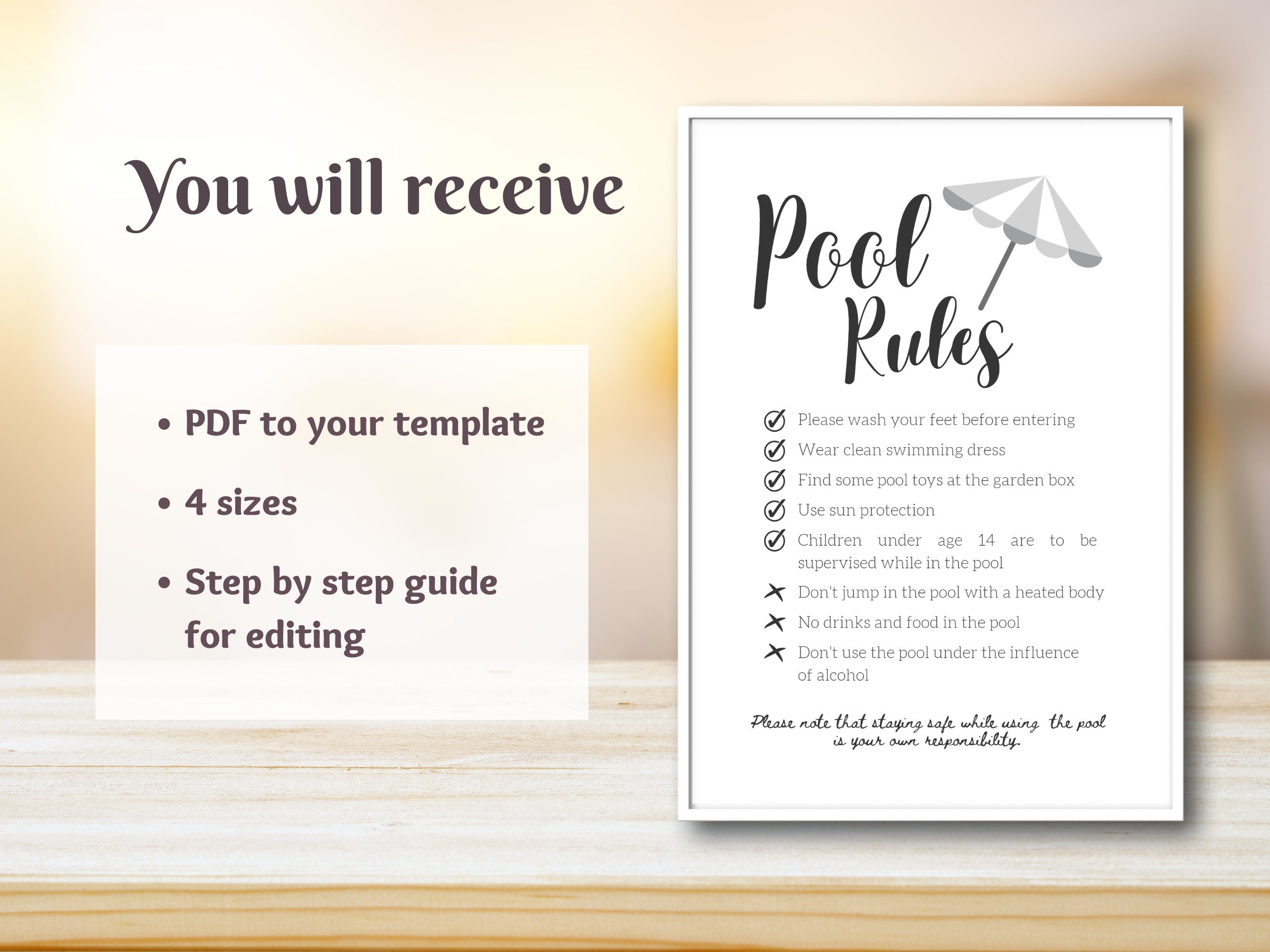 Editable Pool Rules Sign, Instructions for Guests, Printable Airbnb ...