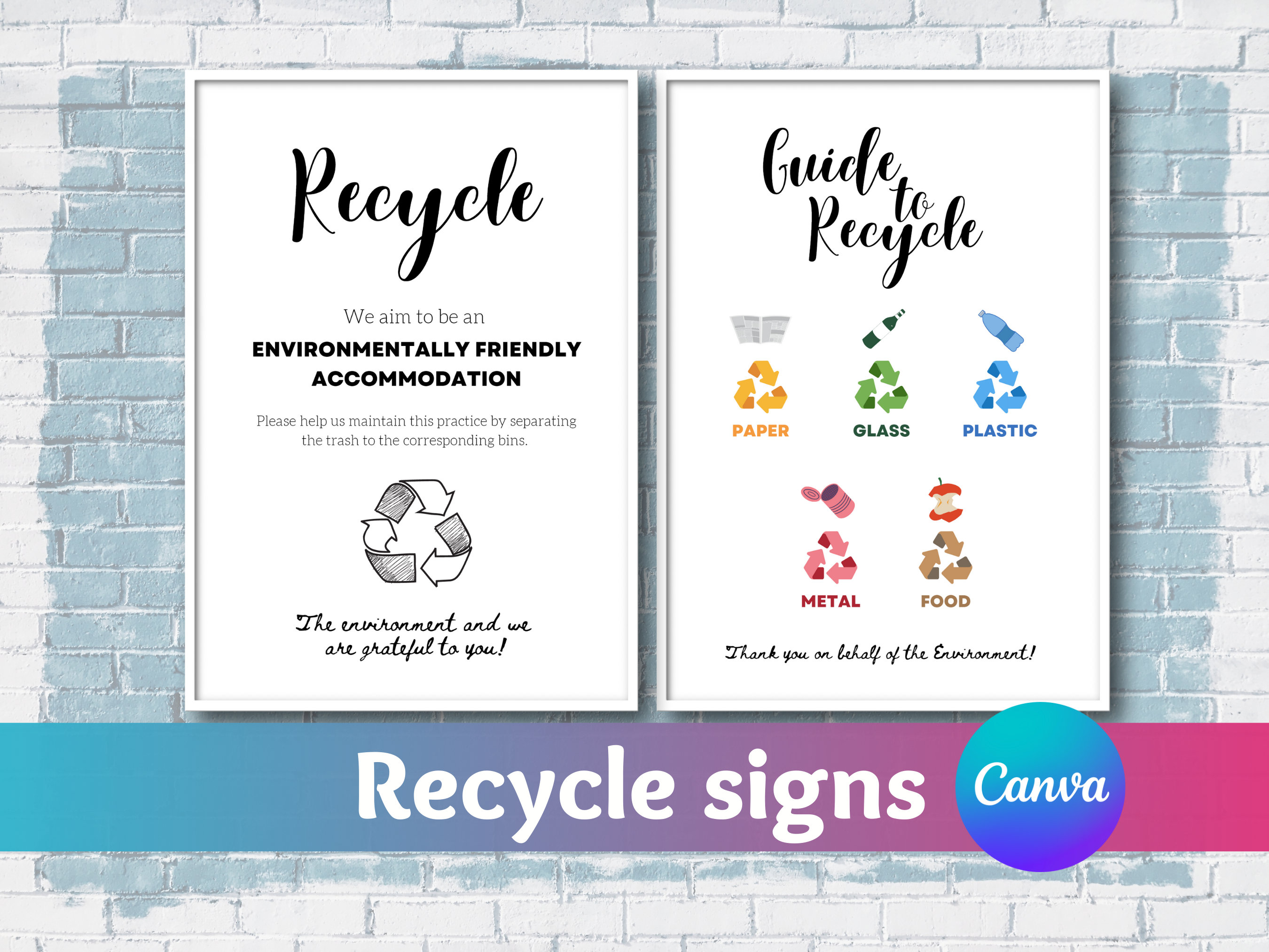 Recycle Sign Set, Editable Bin Color Guide, Printable Airbnb Signage ...