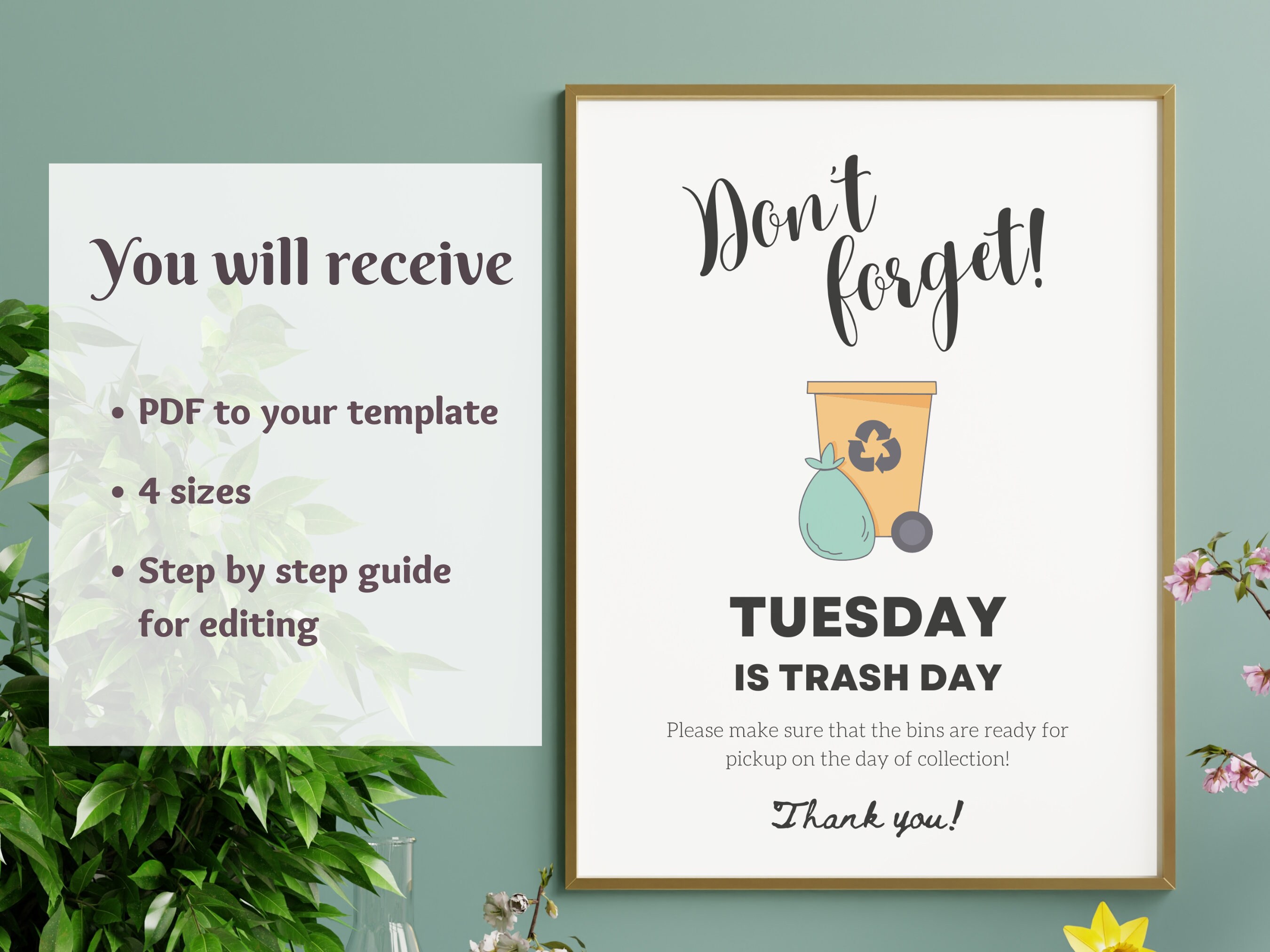 Trash Day Sign Pick up Day Reminder Airbnb VRBO Editable Template Eco ...