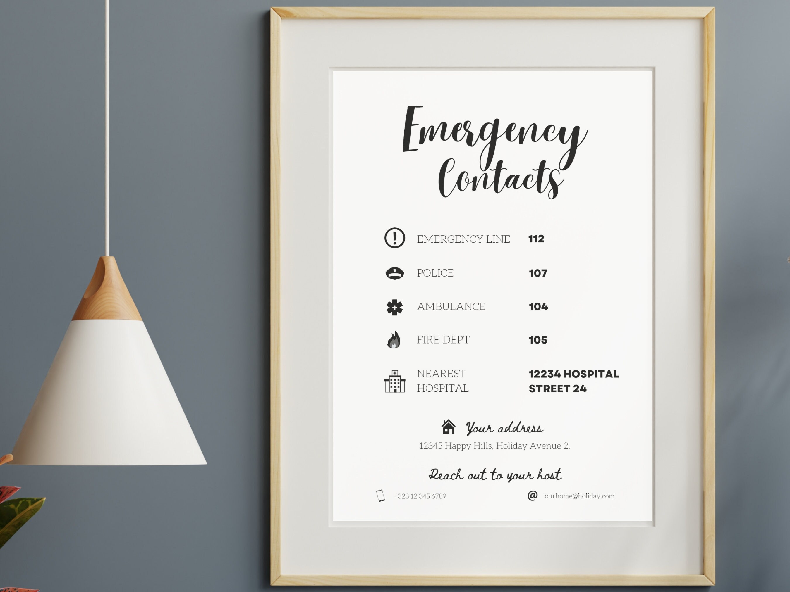 Emergency Contacts Airbnb Sign, Printable Template for Holiday Homes ...