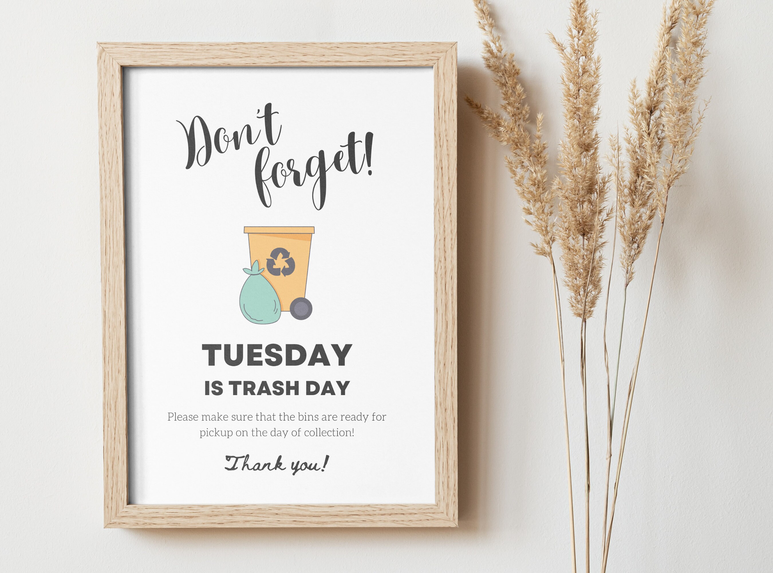 Trash Day Sign Pick up Day Reminder Airbnb VRBO Editable Template Eco ...