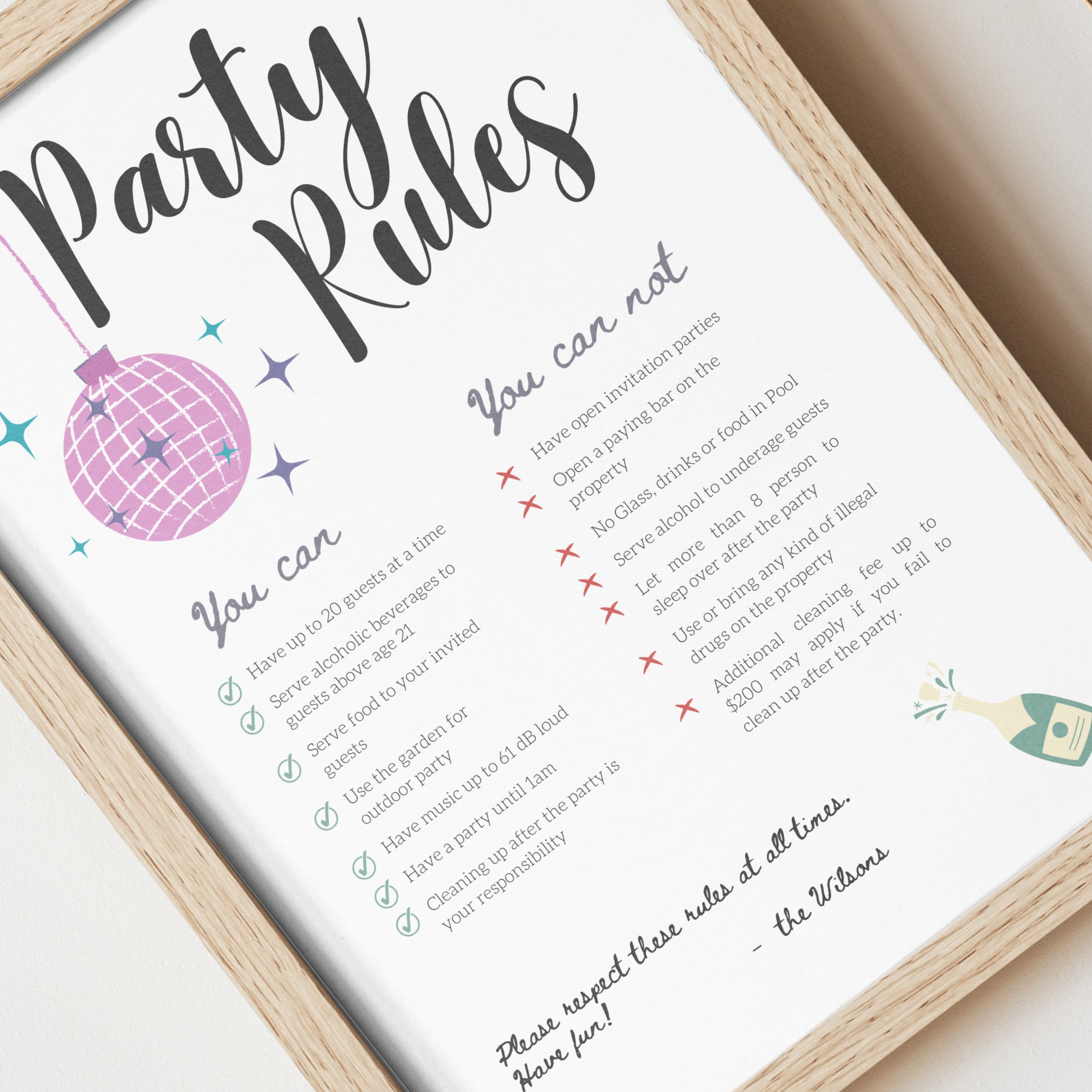 Party Rules Editable Sign Rules Poster Instructions for Guests ...