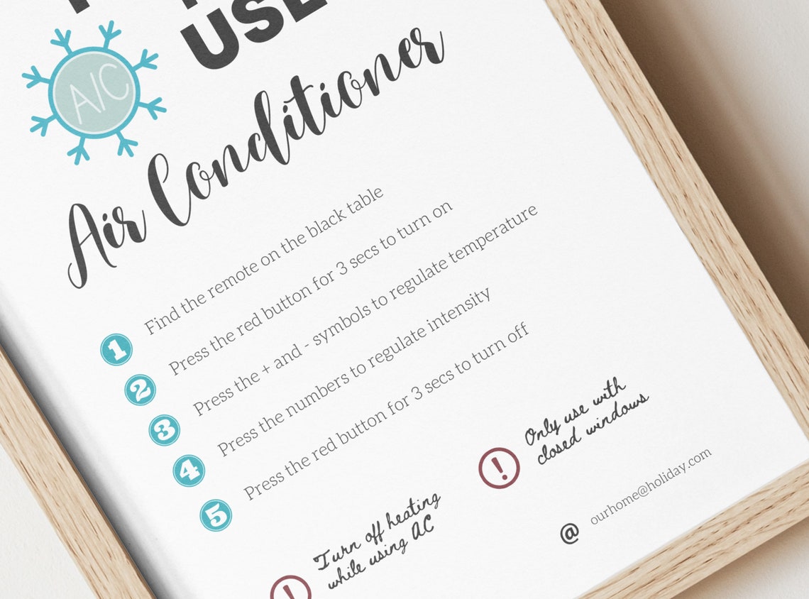 Editable AC Sign, Printable Airbnb Air Conditioner Sign, Custom VRBO ...