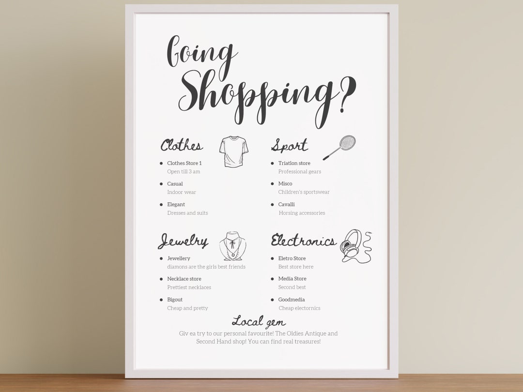 Editable Shopping Recommendations Sign, Printable Airbnb Shops Sign ...