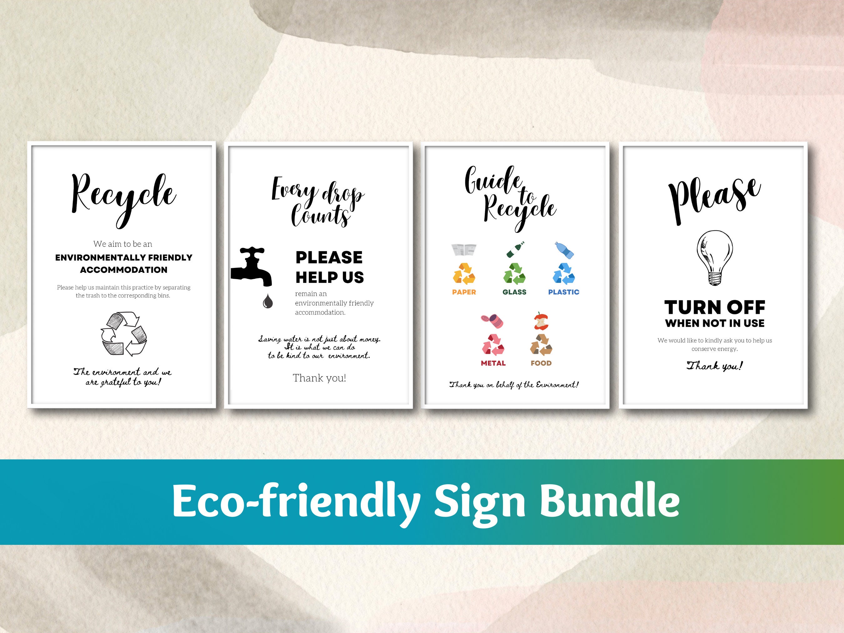 Airbnb Eco Sign Set of 4, Editable House Rules, Recycle Guide ...
