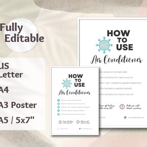 Editable AC Sign, Printable Airbnb Air Conditioner Sign, Custom VRBO ...