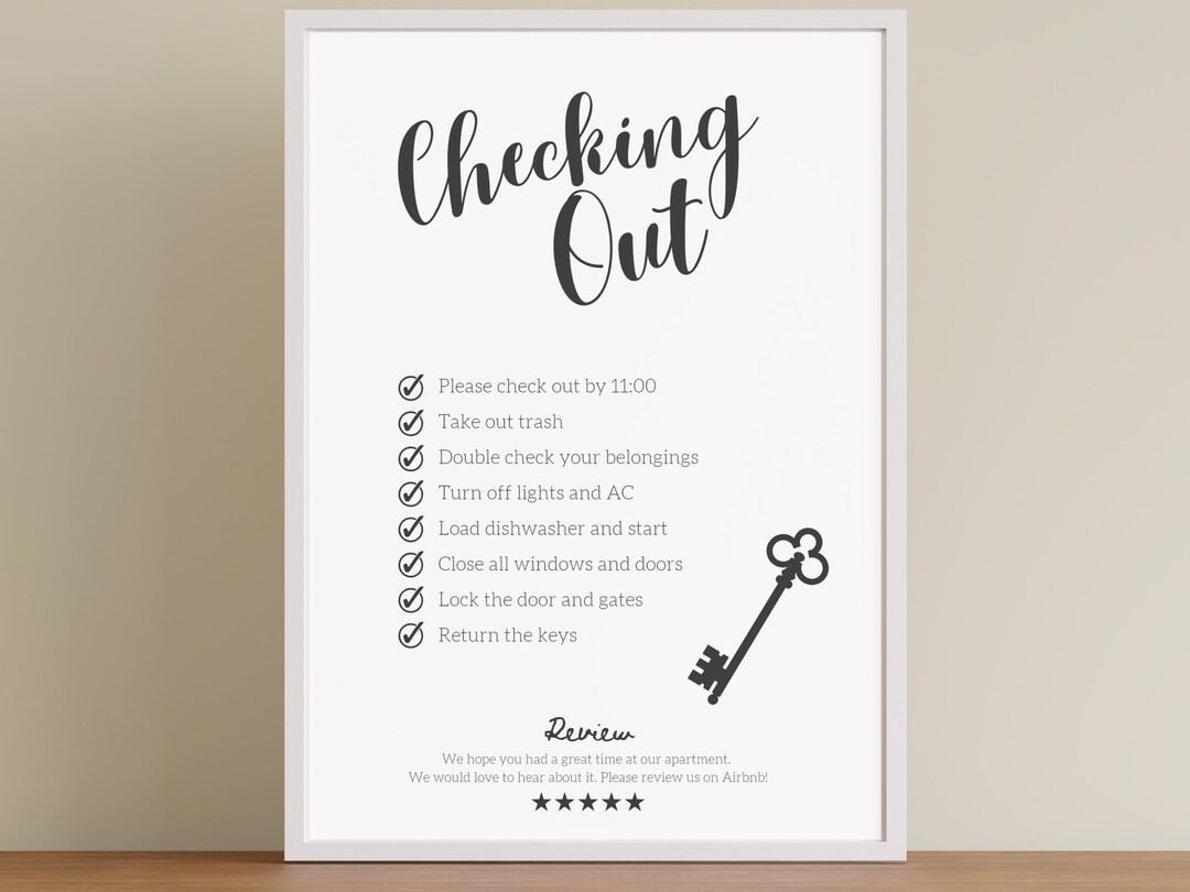 Airbnb Checkout Instructions, Minimalist Editable Signage, Holiday Home ...