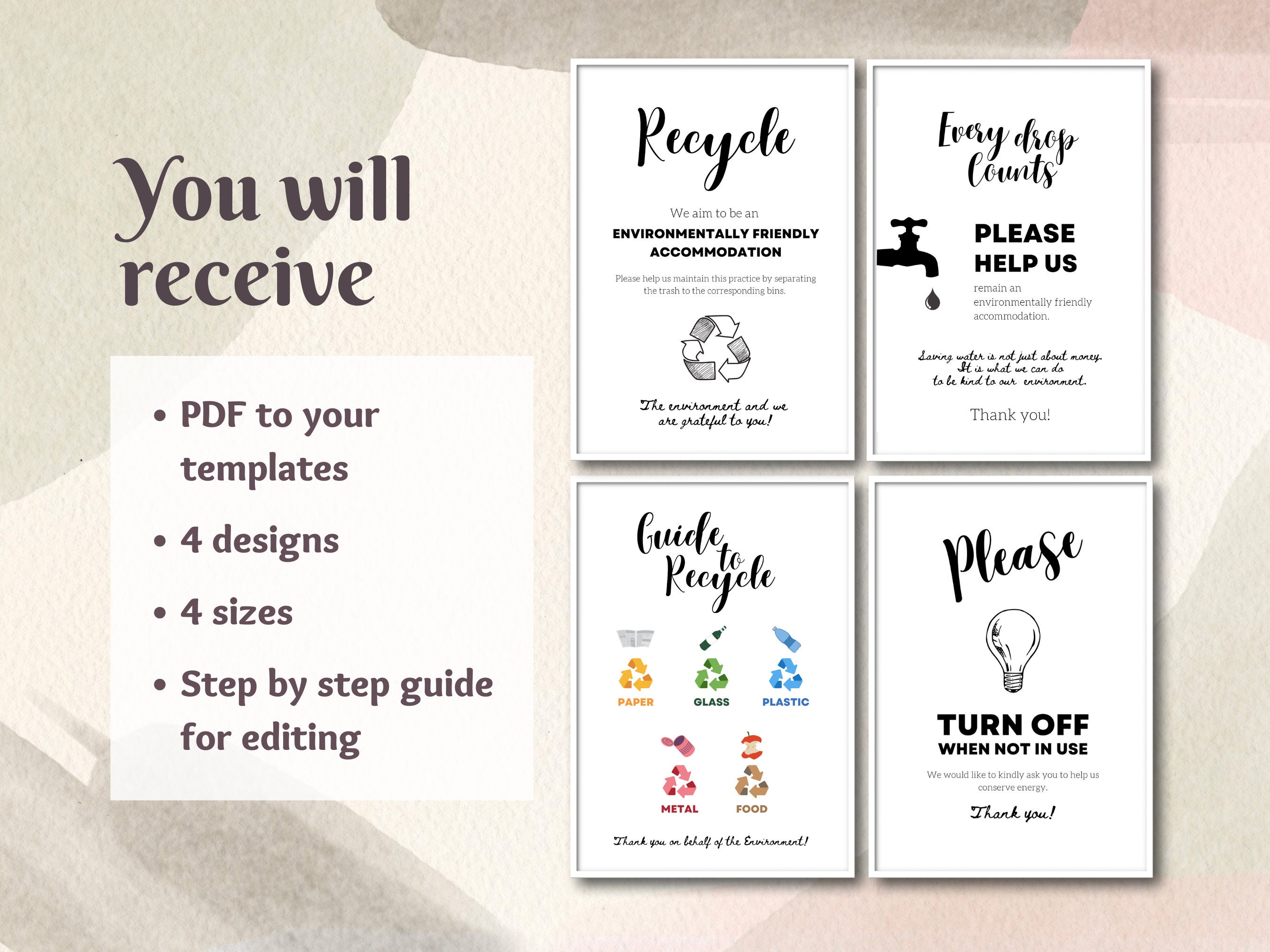 Airbnb Eco Sign Set of 4, Editable House Rules, Recycle Guide ...