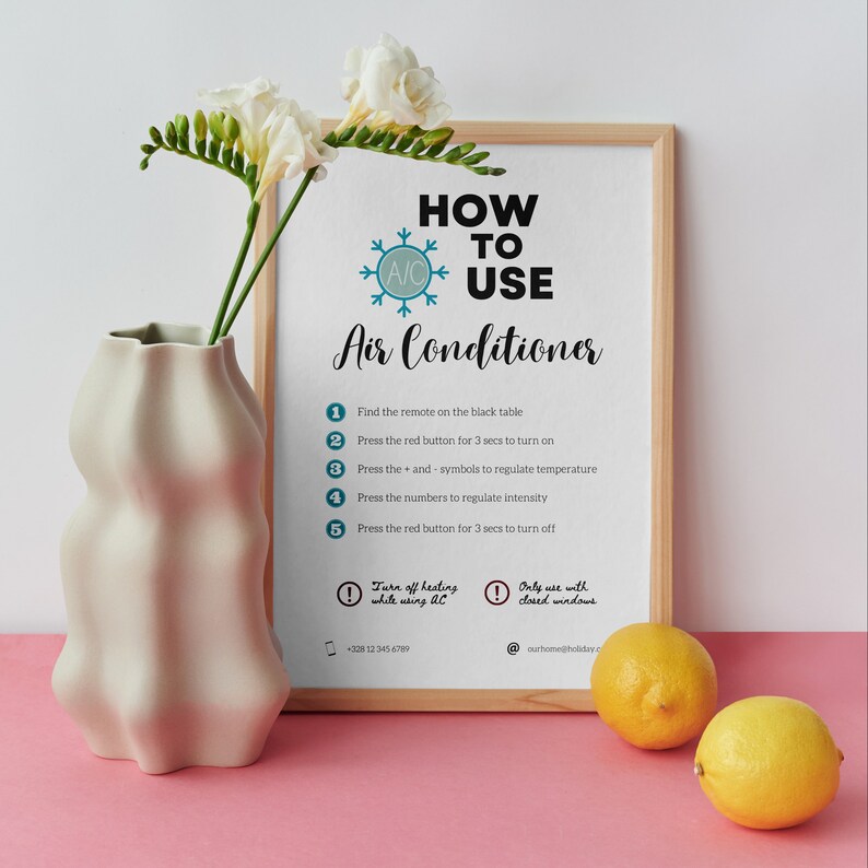 Editable AC Sign, Printable Airbnb Air Conditioner Sign, Custom VRBO ...