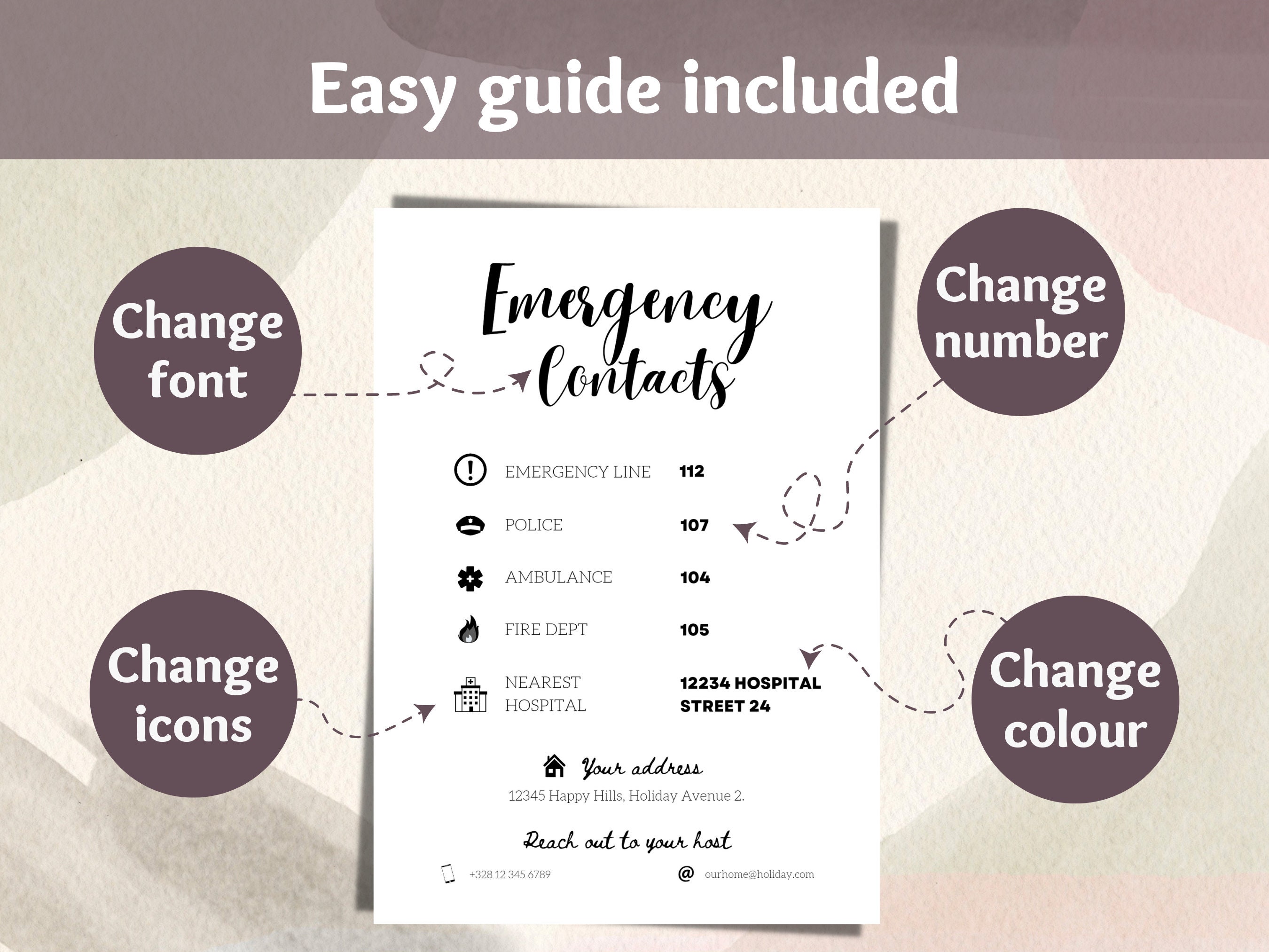 Emergency Contacts Airbnb Sign, Printable Template for Holiday Homes ...