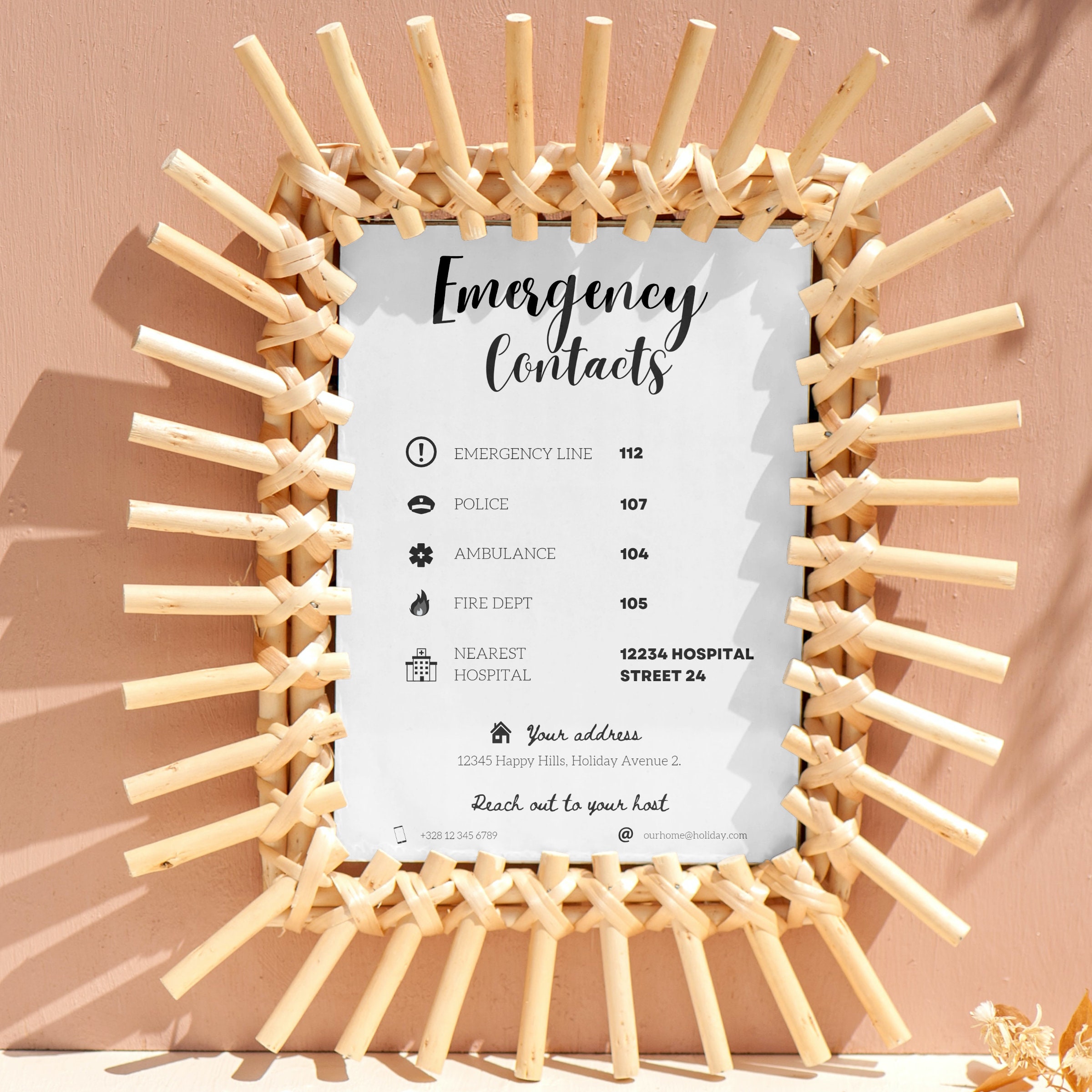 Emergency Contacts Airbnb Sign, Printable Template for Holiday Homes ...