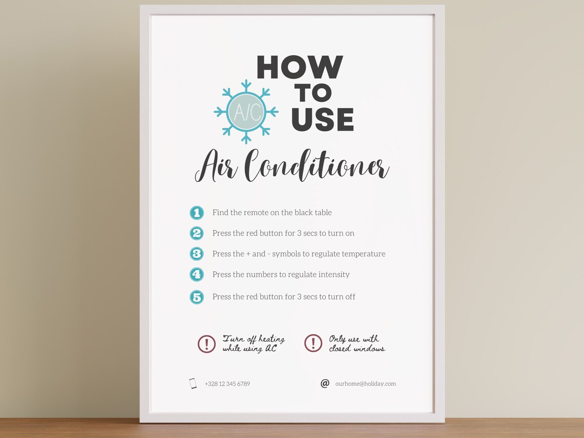 Editable AC Sign, Printable Airbnb Air Conditioner Sign, Custom VRBO ...