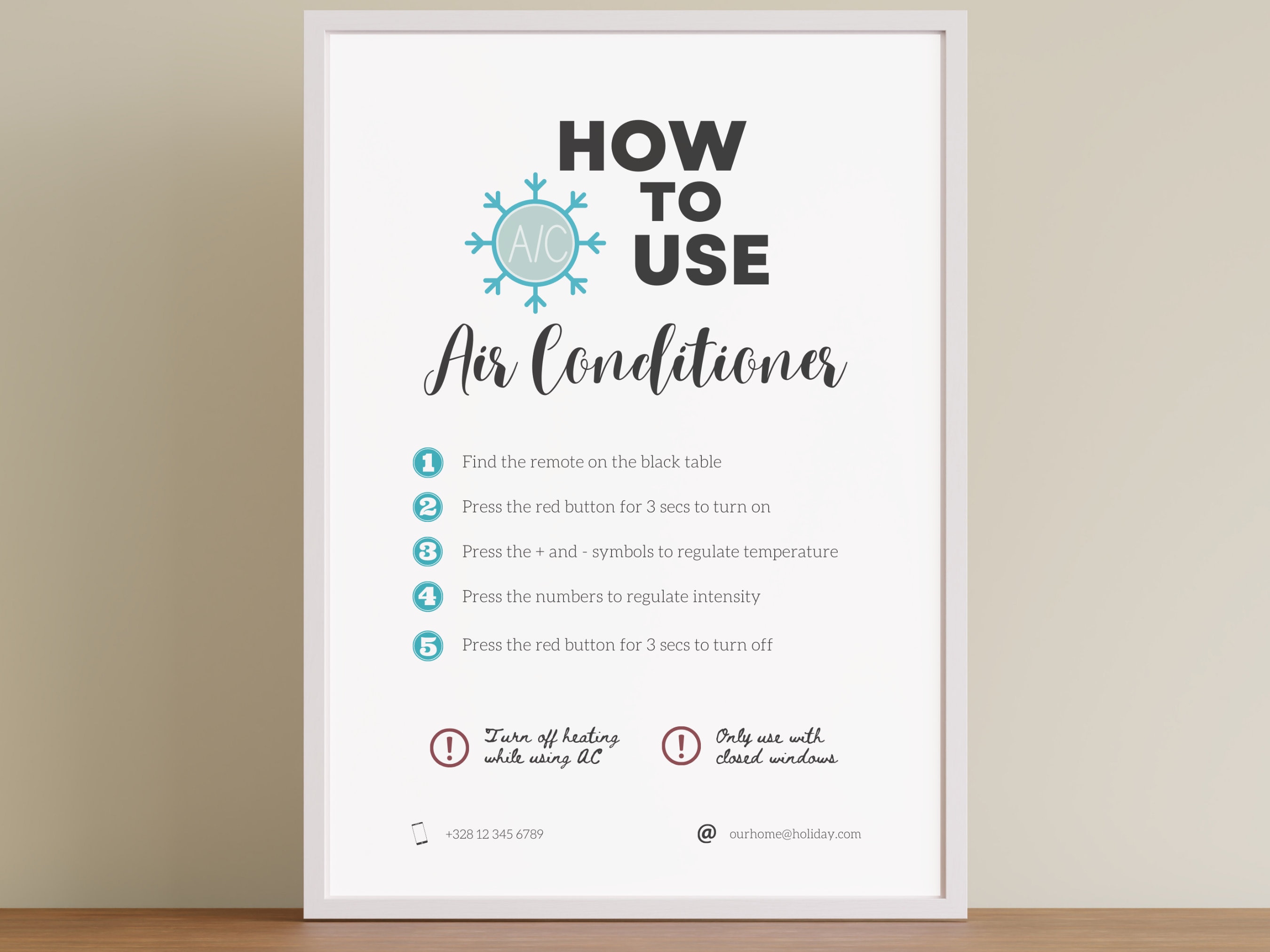 Editable AC Sign, Printable Airbnb Air Conditioner Sign, Custom VRBO ...