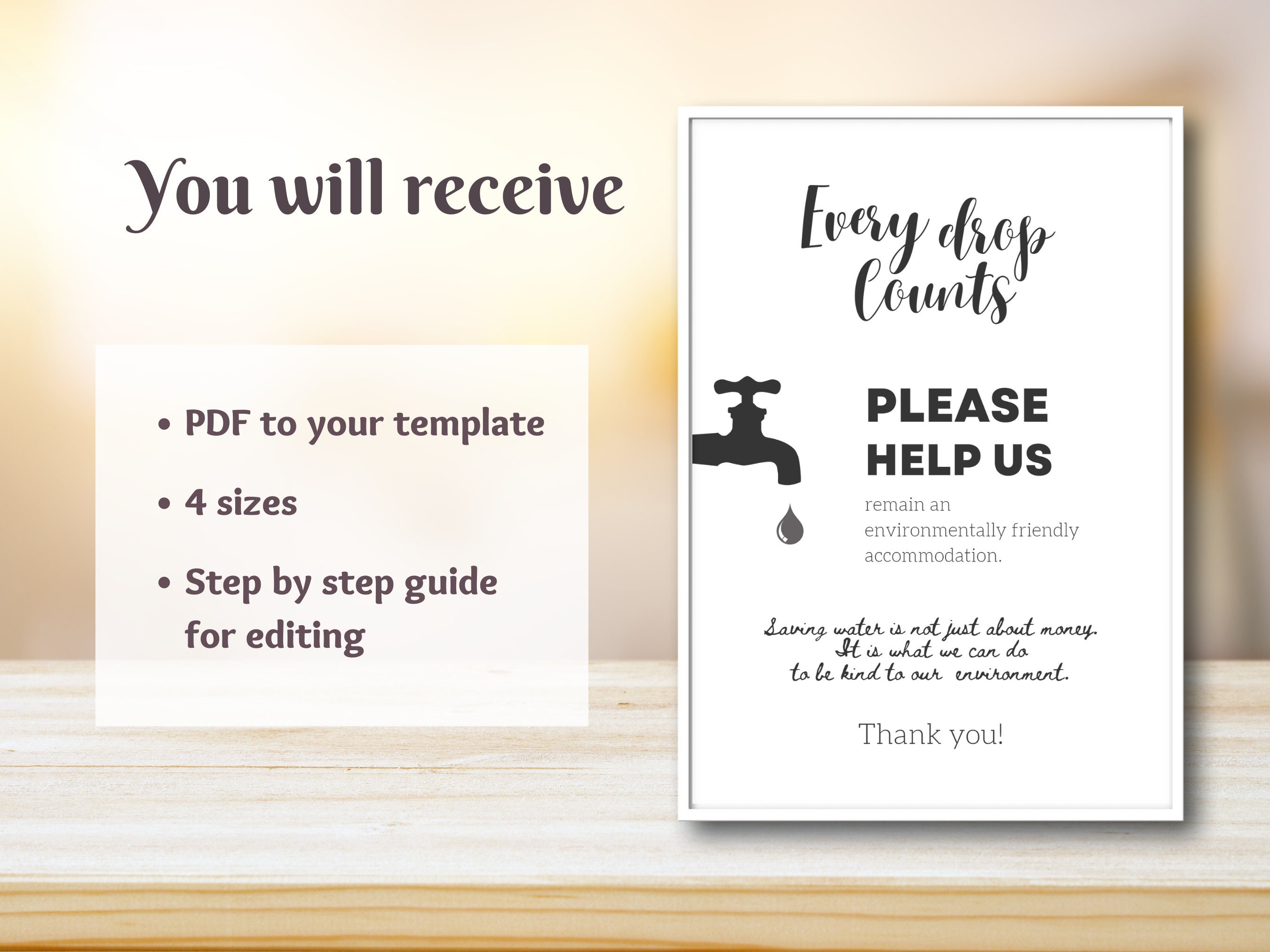 Save Water Sign Airbnb Eco-friendly Printable Airbnb Signage Every Drop ...