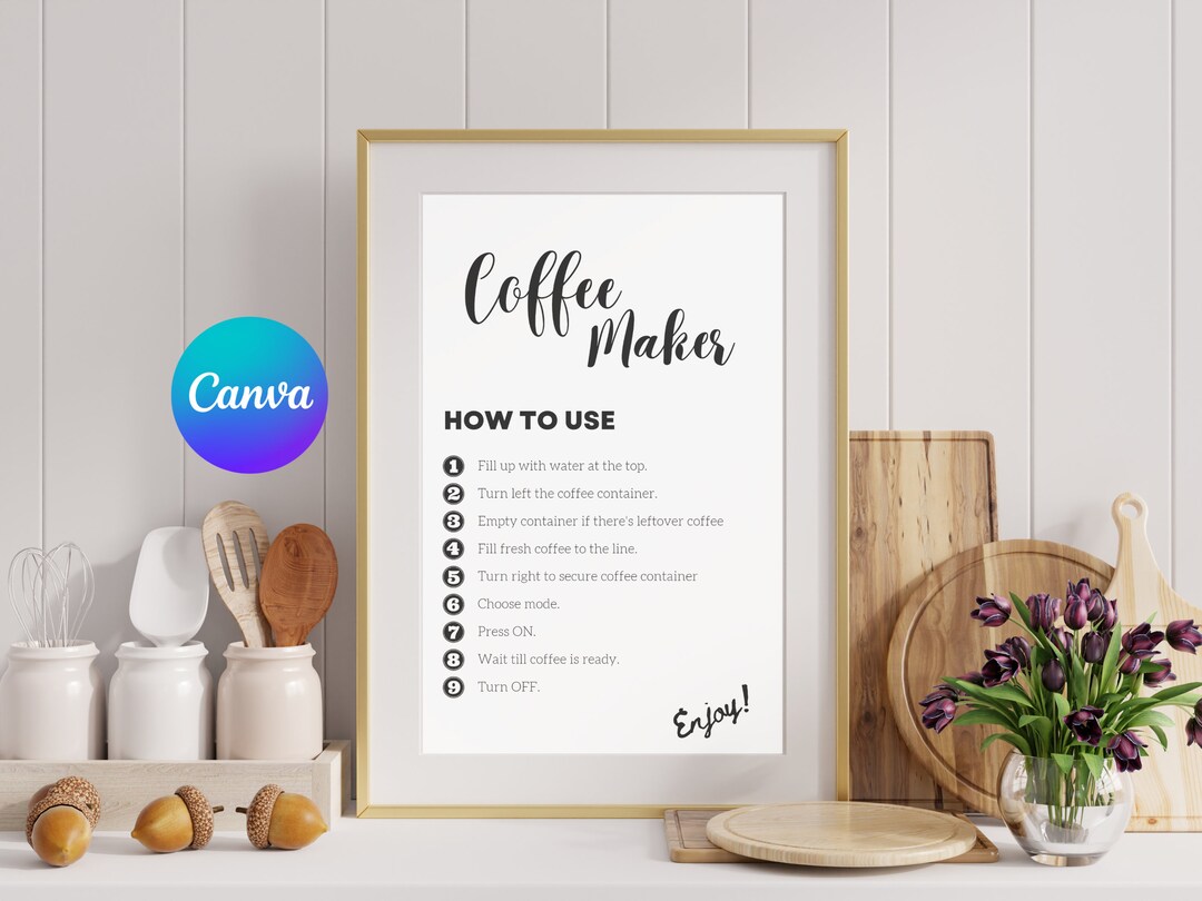 Editable Coffee Maker Sign, Printable Airbnb Kitchen Sign, Custom VRBO ...