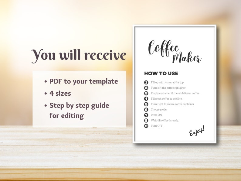 Editable Coffee Maker Sign, Printable Airbnb Kitchen Sign, Custom VRBO ...