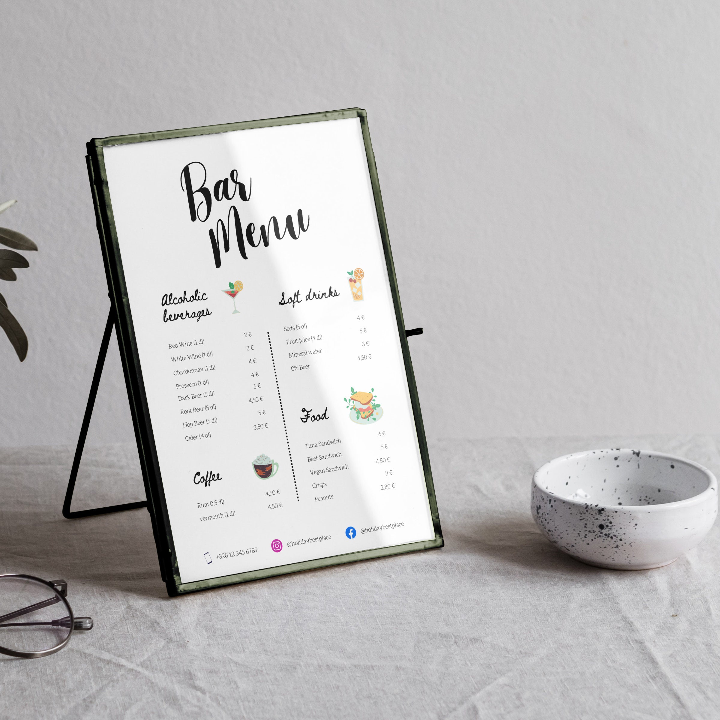 Editable Diner Price Sheet, Custom One-page Bar Menu Card, Printable ...
