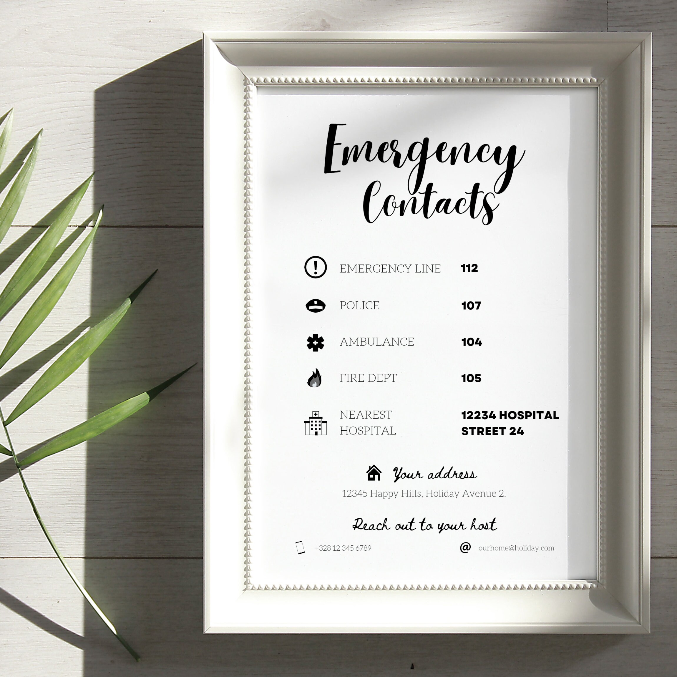 Emergency Contacts Airbnb Sign, Printable Template for Holiday Homes ...