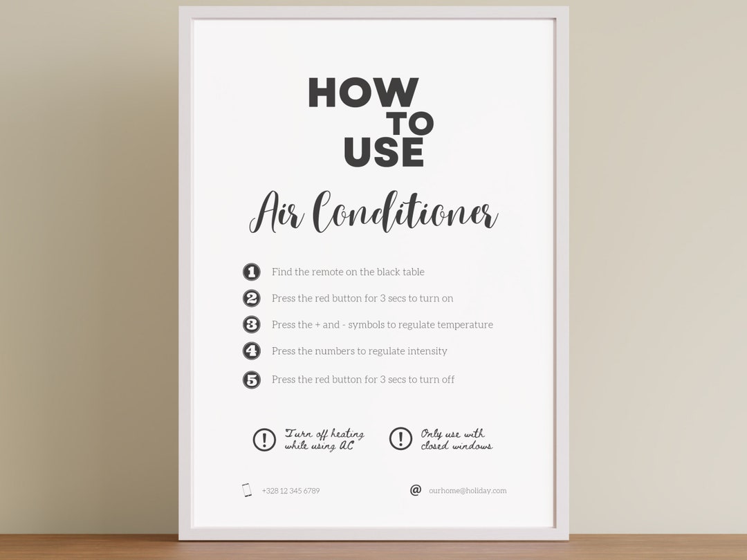 Editable AC Sign, Printable Airbnb Air Conditioner Sign, Custom VRBO ...
