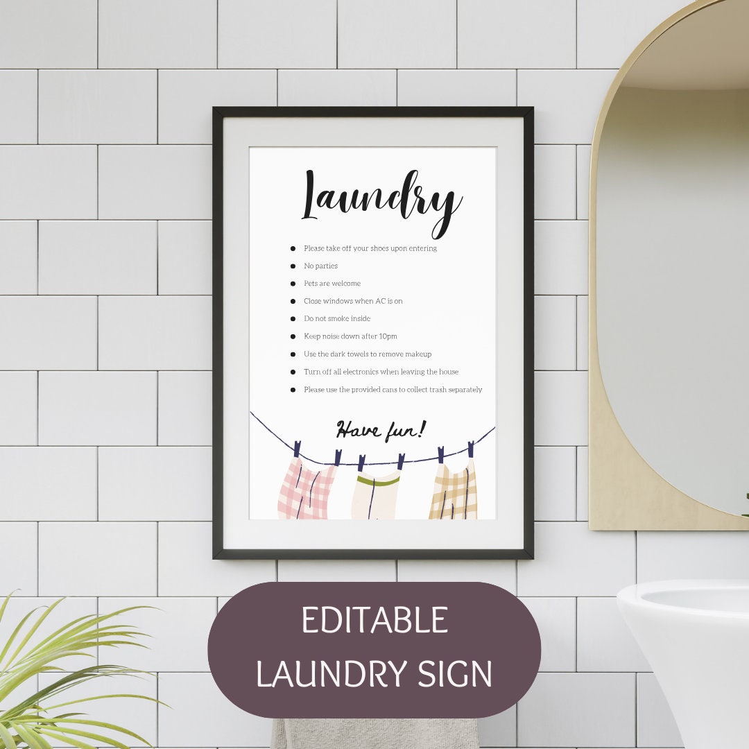 Editable Laundry Room Sign, Washing Machine Instructions, Printable ...