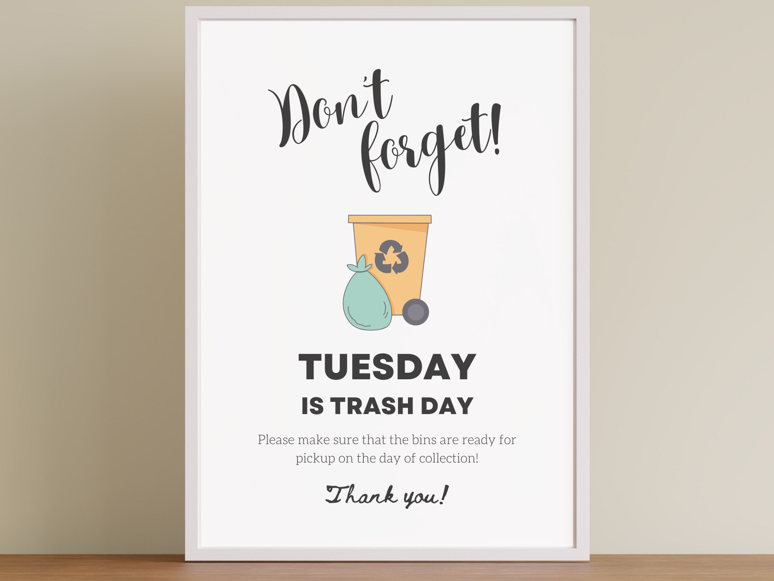 Trash Day Sign Pick up Day Reminder Airbnb VRBO Editable Template Eco Friendly Recycle Signage ...