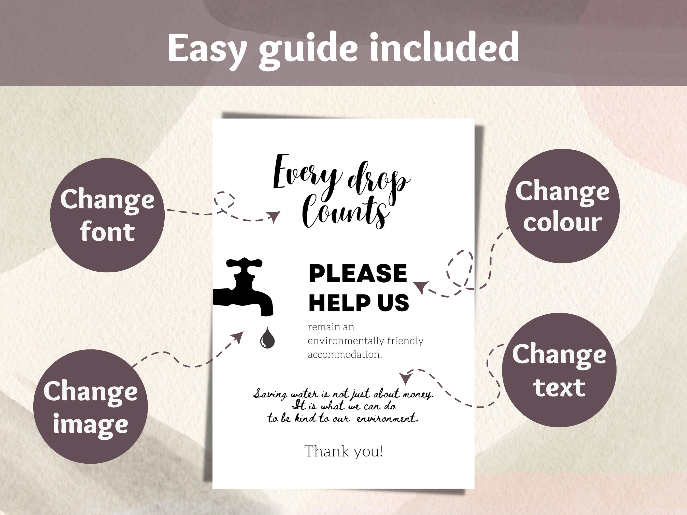 Save Water Sign Airbnb Eco-friendly Printable Airbnb Signage Every Drop ...