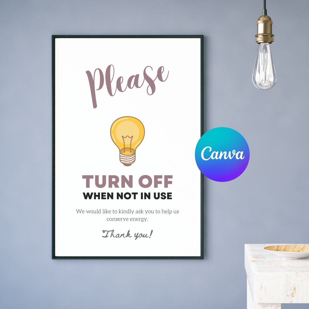 Save Energy Sign Turn off When Not in Use Eco-friendly - Etsy