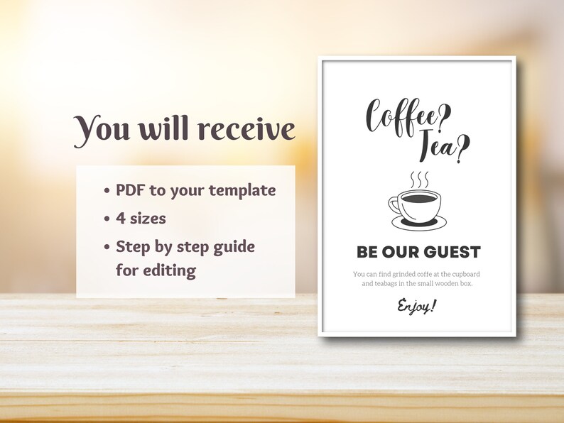 Editable Free Coffee Sign, Printable Airbnb Kitchen Sign, Custom VRBO ...
