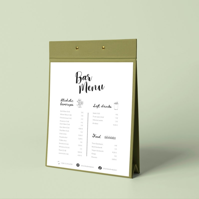 Bar Menu Editable Price Sheet Custom One-page Menu Card - Etsy