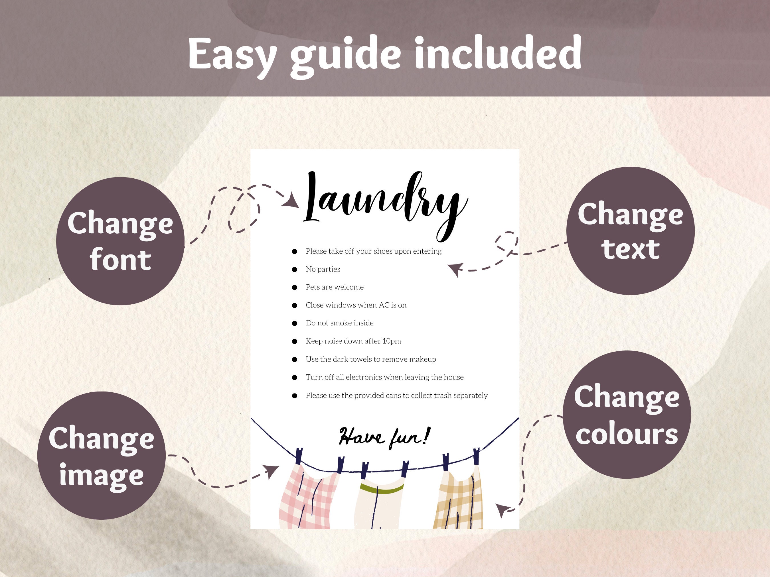 Editable Laundry Room Sign, Washing Machine Instructions, Printable ...