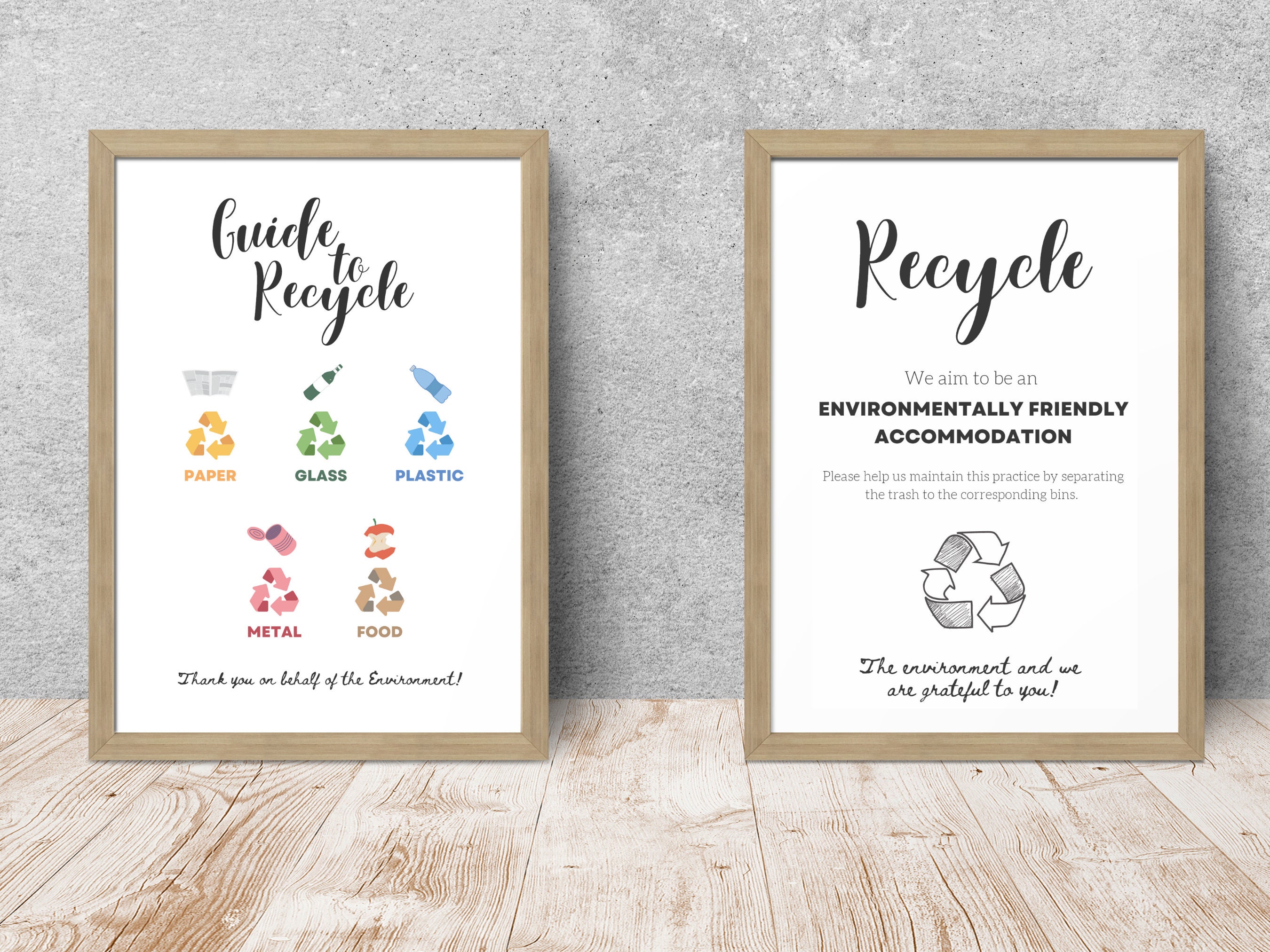 Recycle Sign Set, Editable Bin Color Guide, Printable Airbnb Signage ...