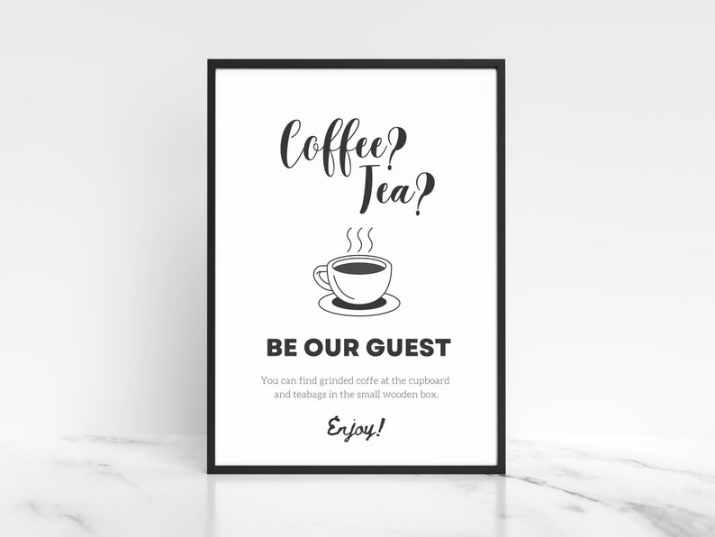 Editable Free Coffee Sign, Printable Airbnb Kitchen Sign, Custom VRBO ...