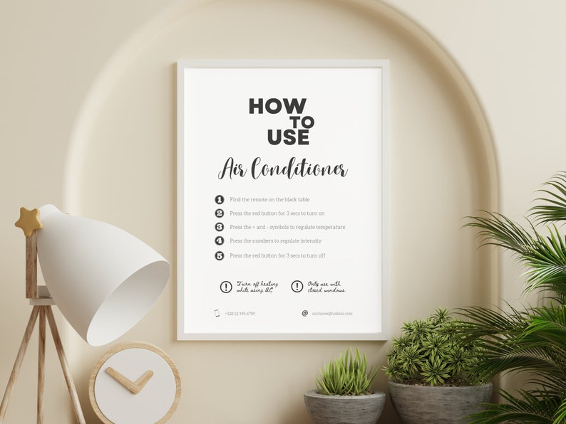 Editable AC Sign Printable Airbnb Air Conditioner Sign - Etsy