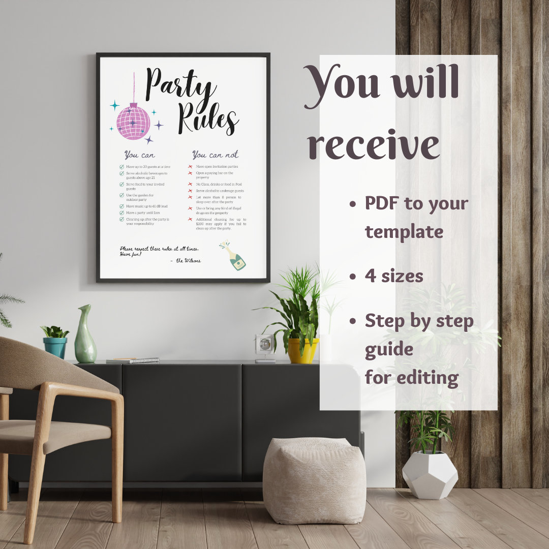 Party Rules Editable Sign Rules Poster Instructions for Guests ...