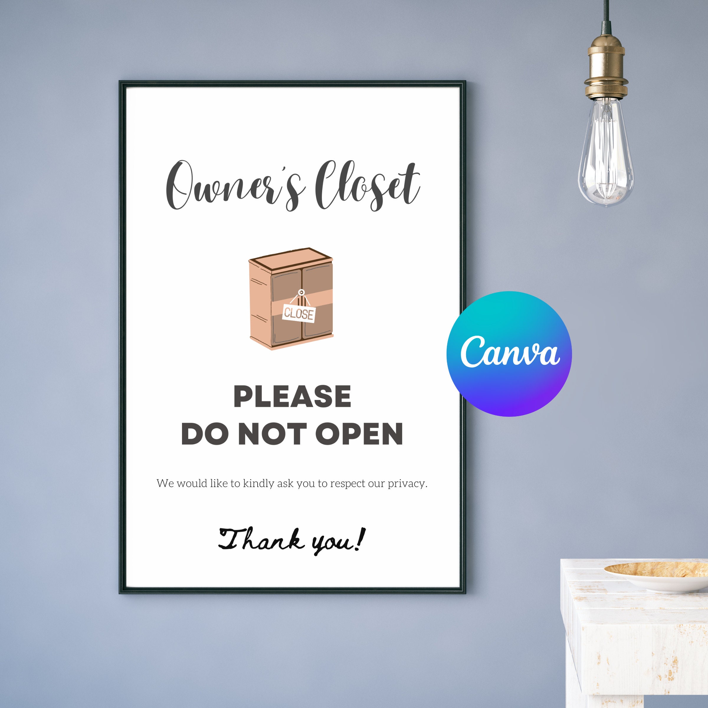 Owner's Closet Sign, Please Do Not Open Sign, Privacy Note, Editable ...