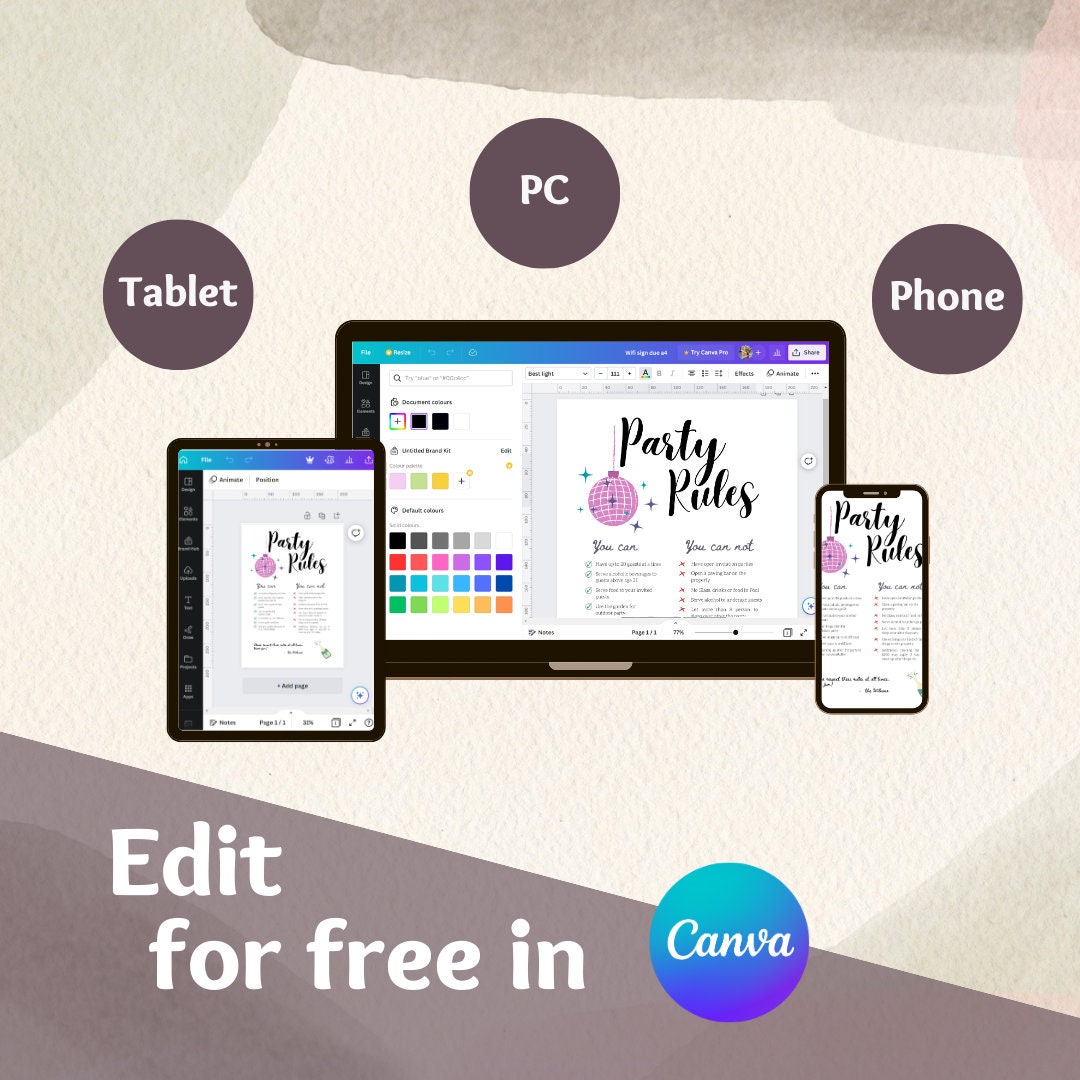 Party Rules Editable Sign Rules Poster Instructions for Guests ...